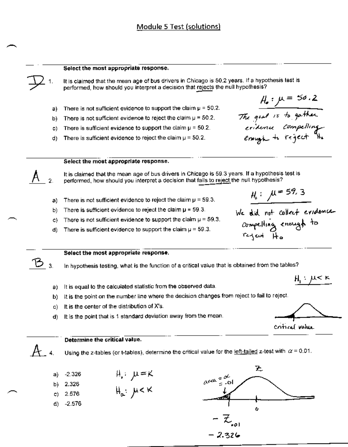 Module 5 Test Solutions - Hypothesis Testing Explained - Studocu