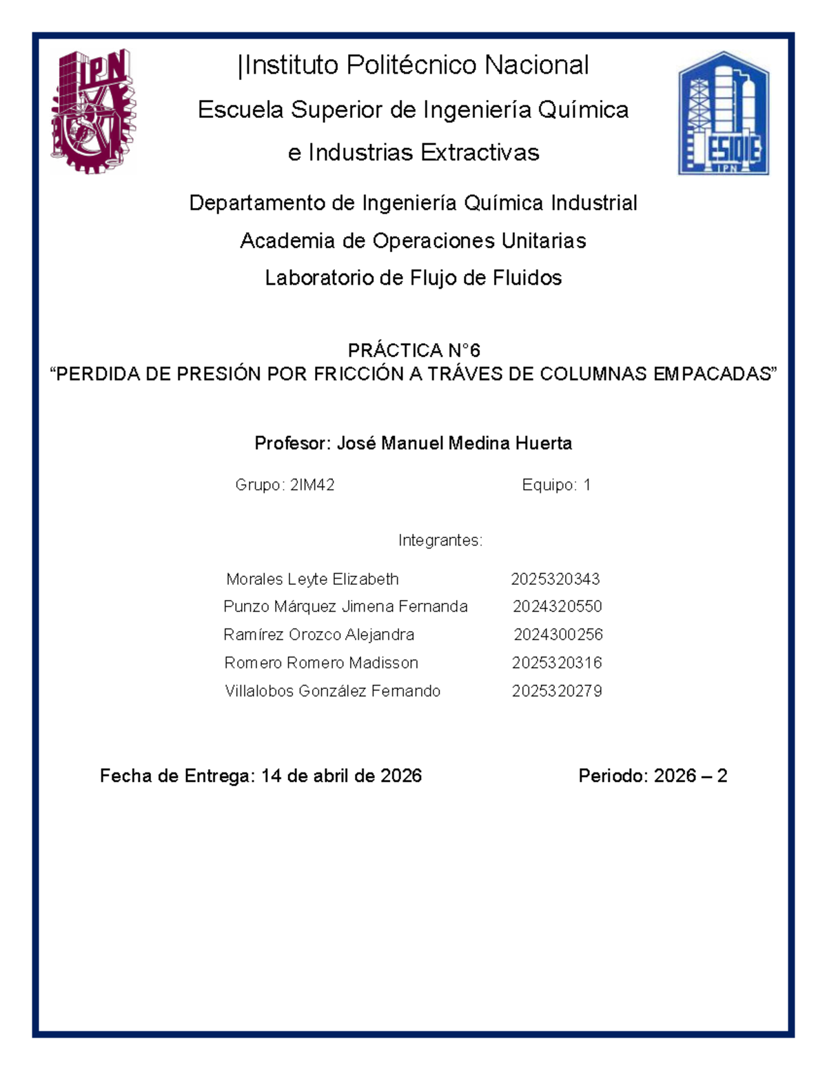 Práctica de Laboratorio: Flujo en Columnas Empacadas 2IM42 - Studocu