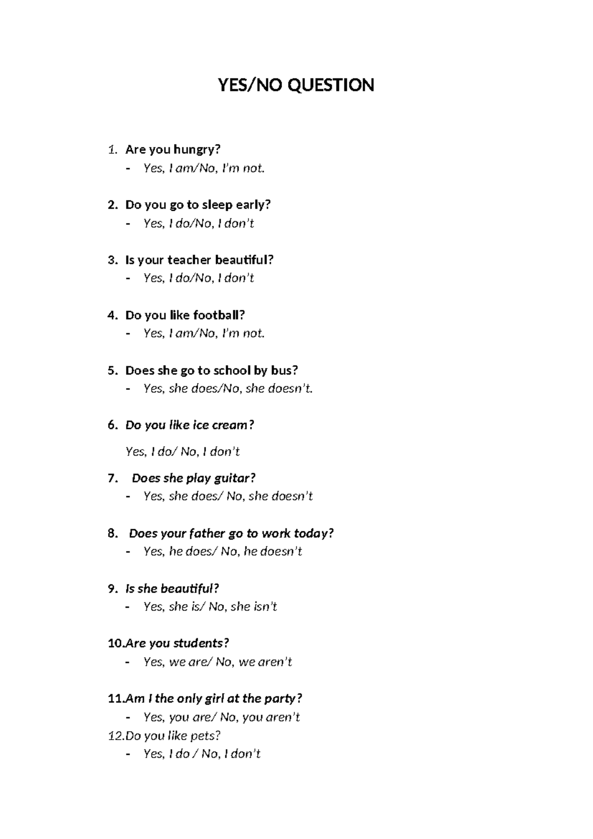 YES NO Questions - Practical Exercises for English Language Learners ...
