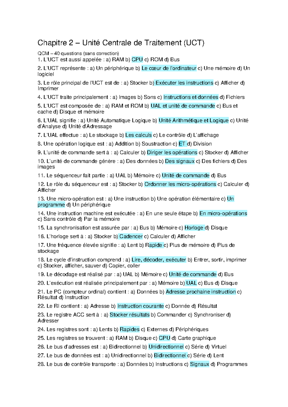 Chapitre 2 UCT QCM 40 Questions (Sans Correction) - Studocu