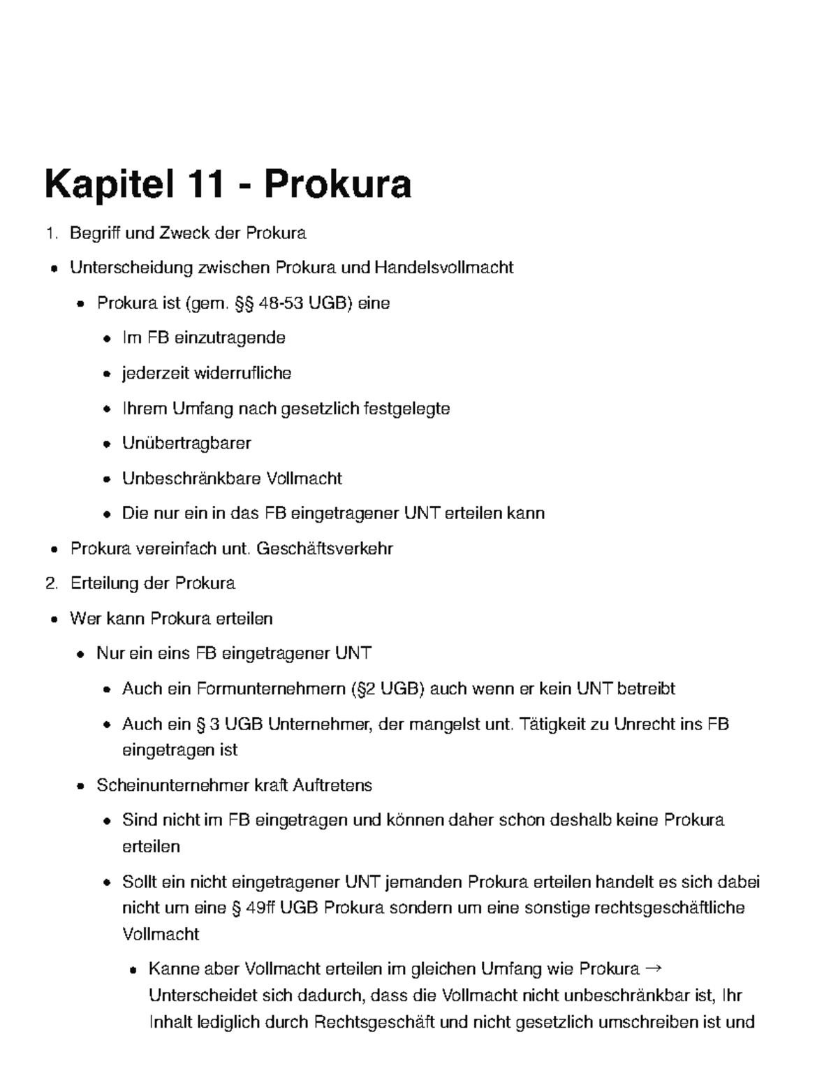 Kapitel 11 - Prokura: Begriff, Erteilung und Umfang der Vollmacht - Studocu
