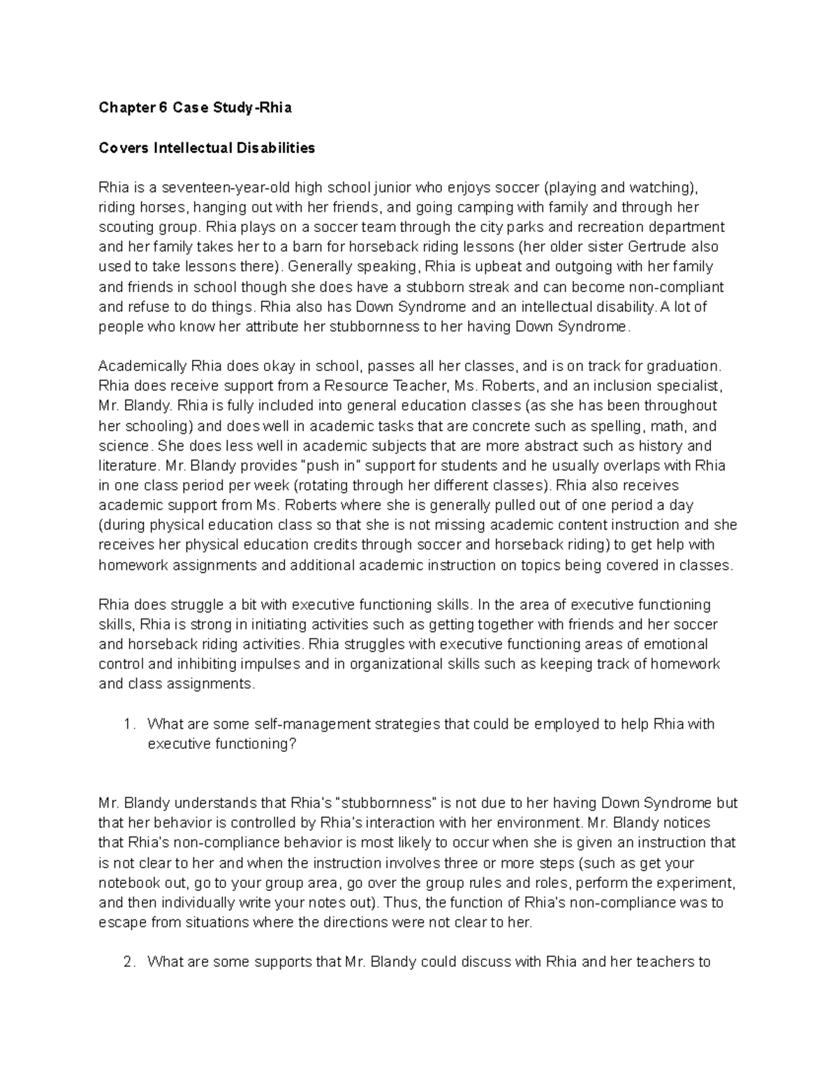 Chapter 6 Case Study: Rhia and Intellectual Disabilities Insights - Studocu