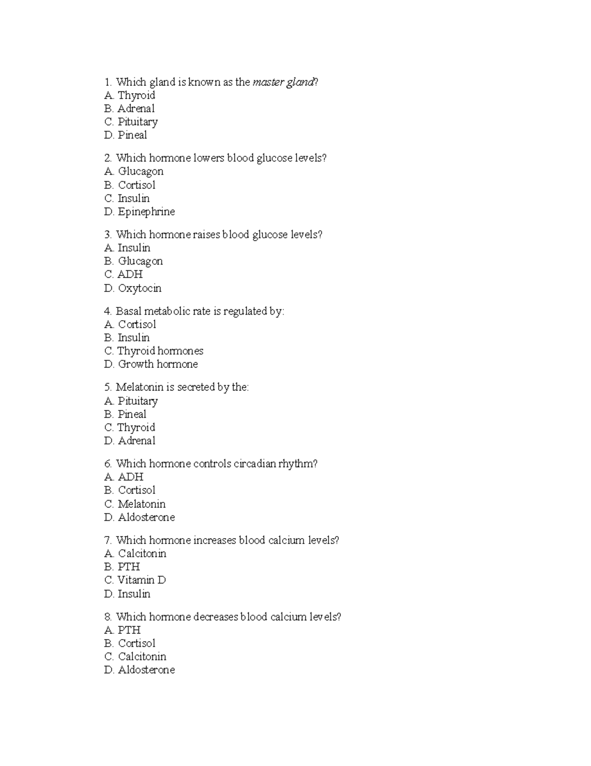 Anatomy Exam #1: Hormones and Blood Circulation Quiz - Studocu