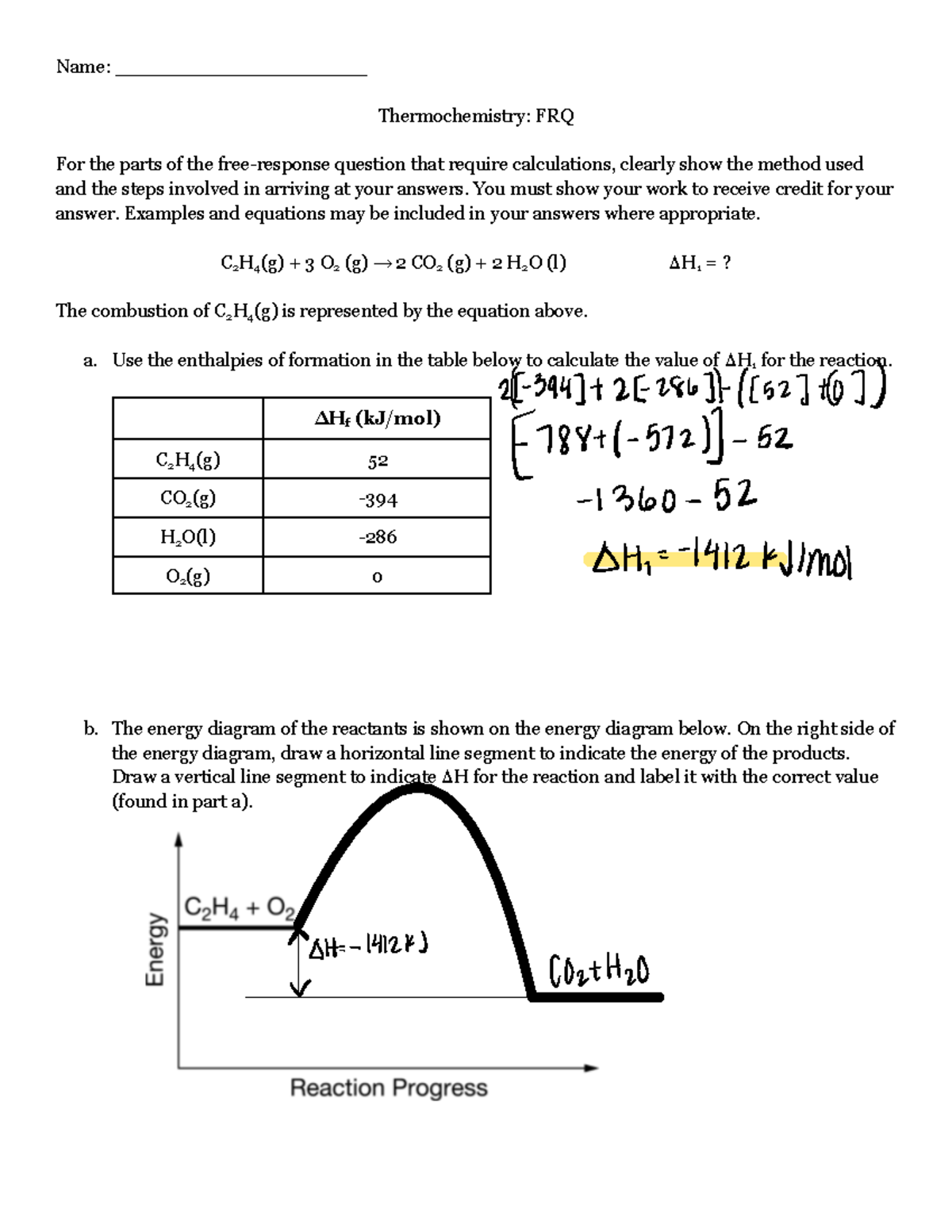 Thermochemistry FRQ w:answers - Name ...