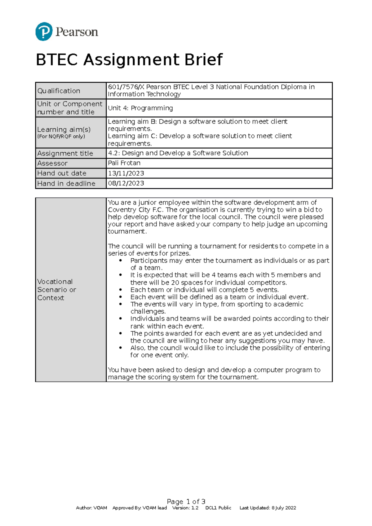 BTEC IT Unit 4 Assignment 4.2: Software Solution Design & Development ...