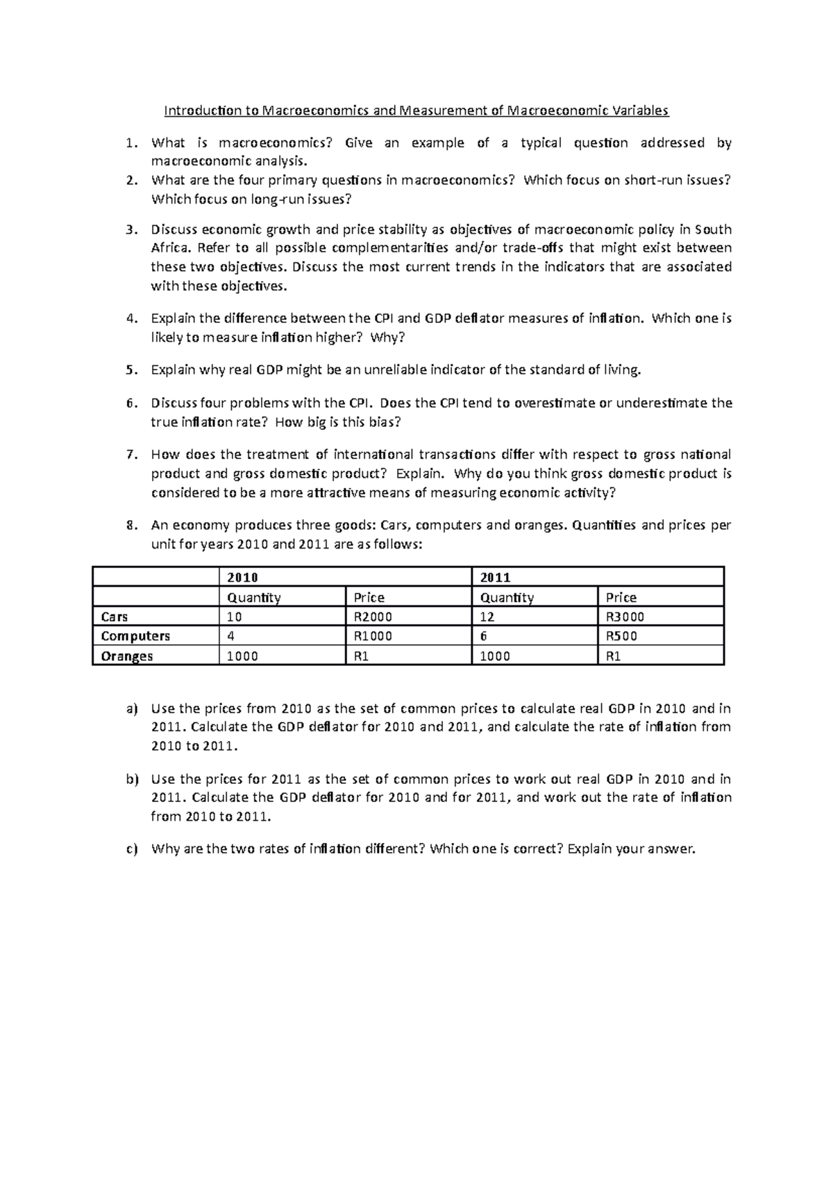 Revision Questions - Test 1 - Introduction to Macroeconomics and ...