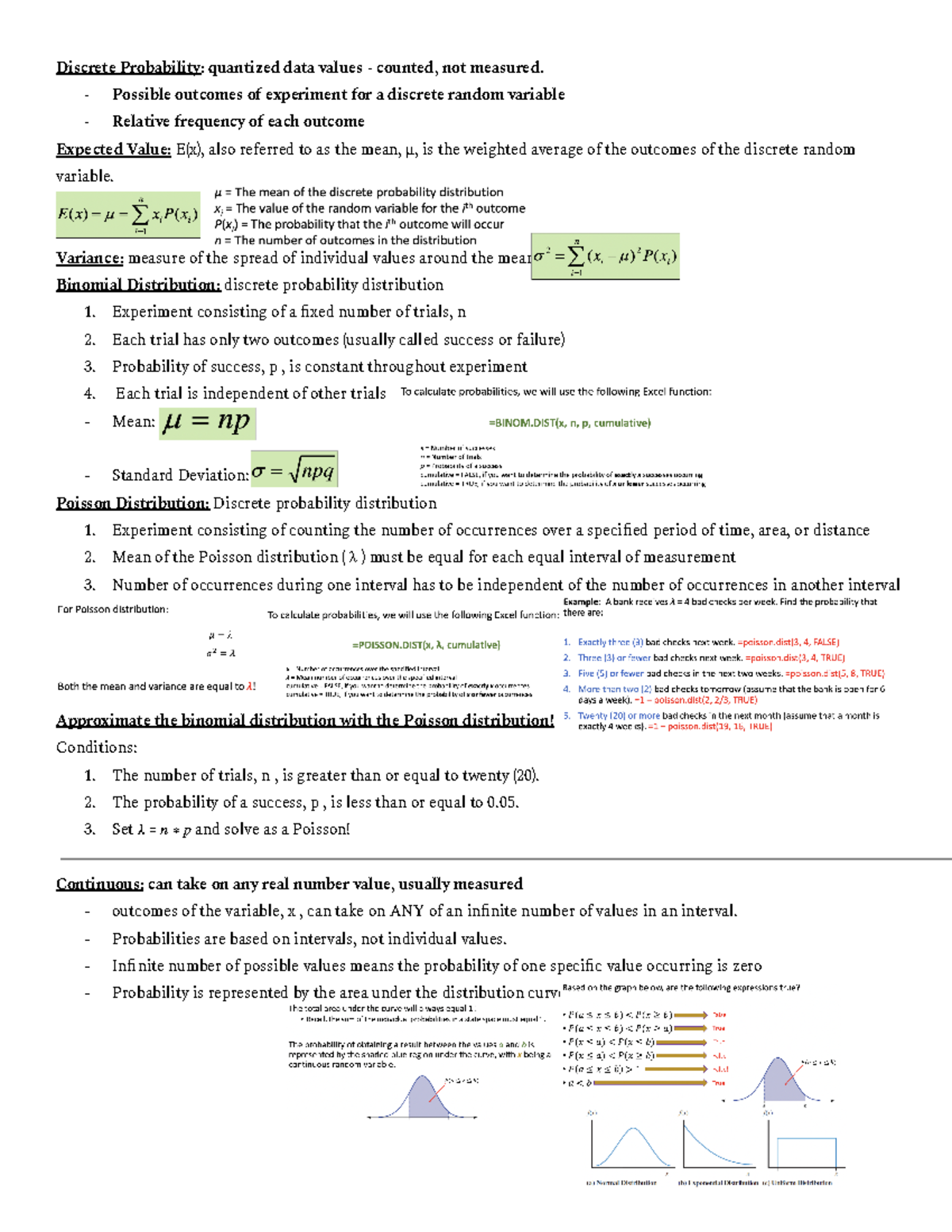 Exam 2 COB 191 - Exam 2 review for Vaziri - Discrete Probability: quantized data values ...