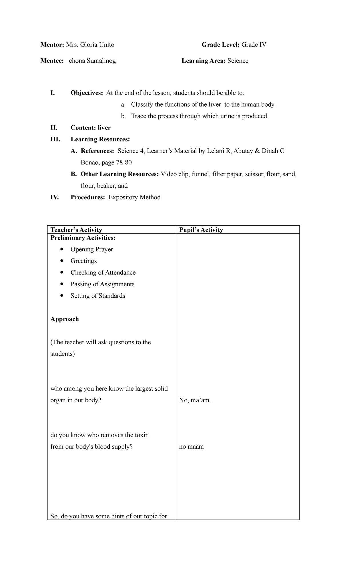 Expository - Practice Materials of lesson plan in Science - Mentor: Mrs ...