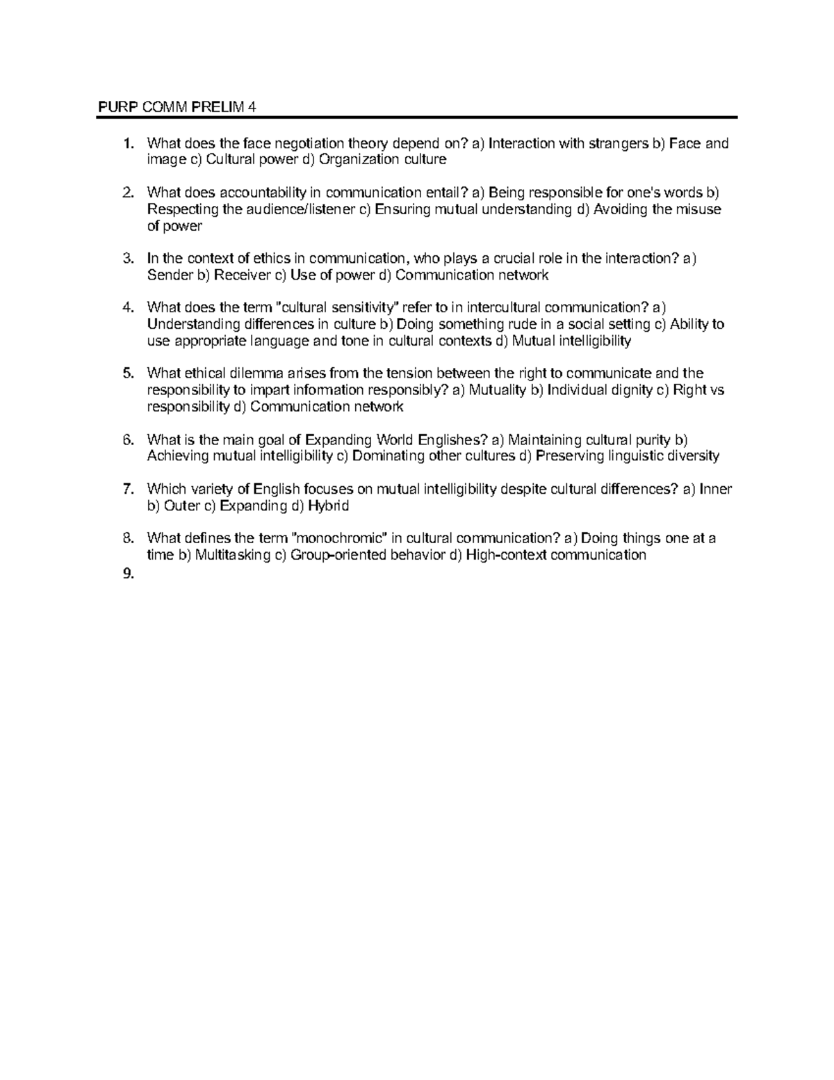 PURP COMM Prelim 4 Study Questions on Communication Theory - Studocu