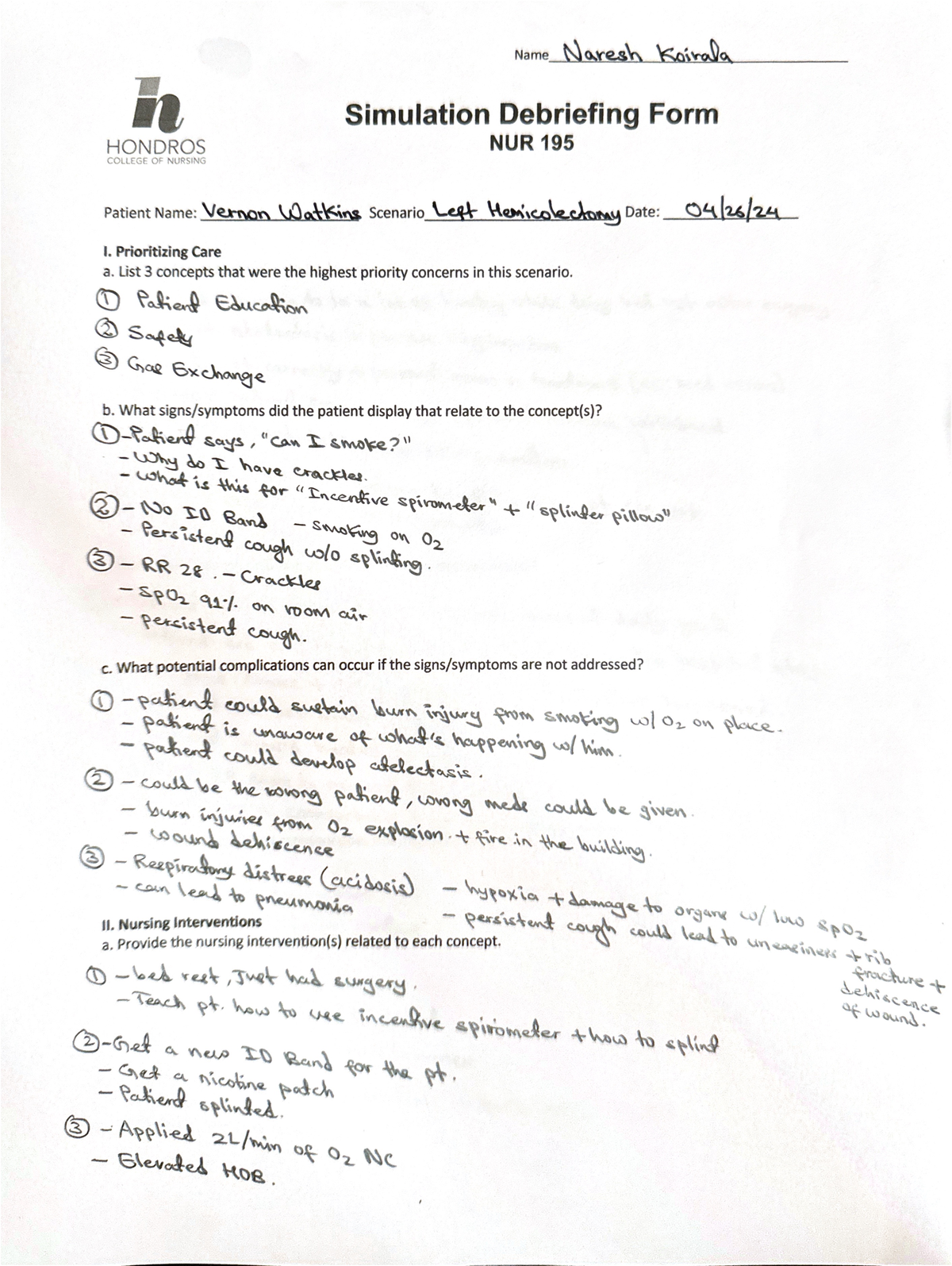 NUR195 Week 3 Simulation Debriefing and Patient Care Analysis - Studocu