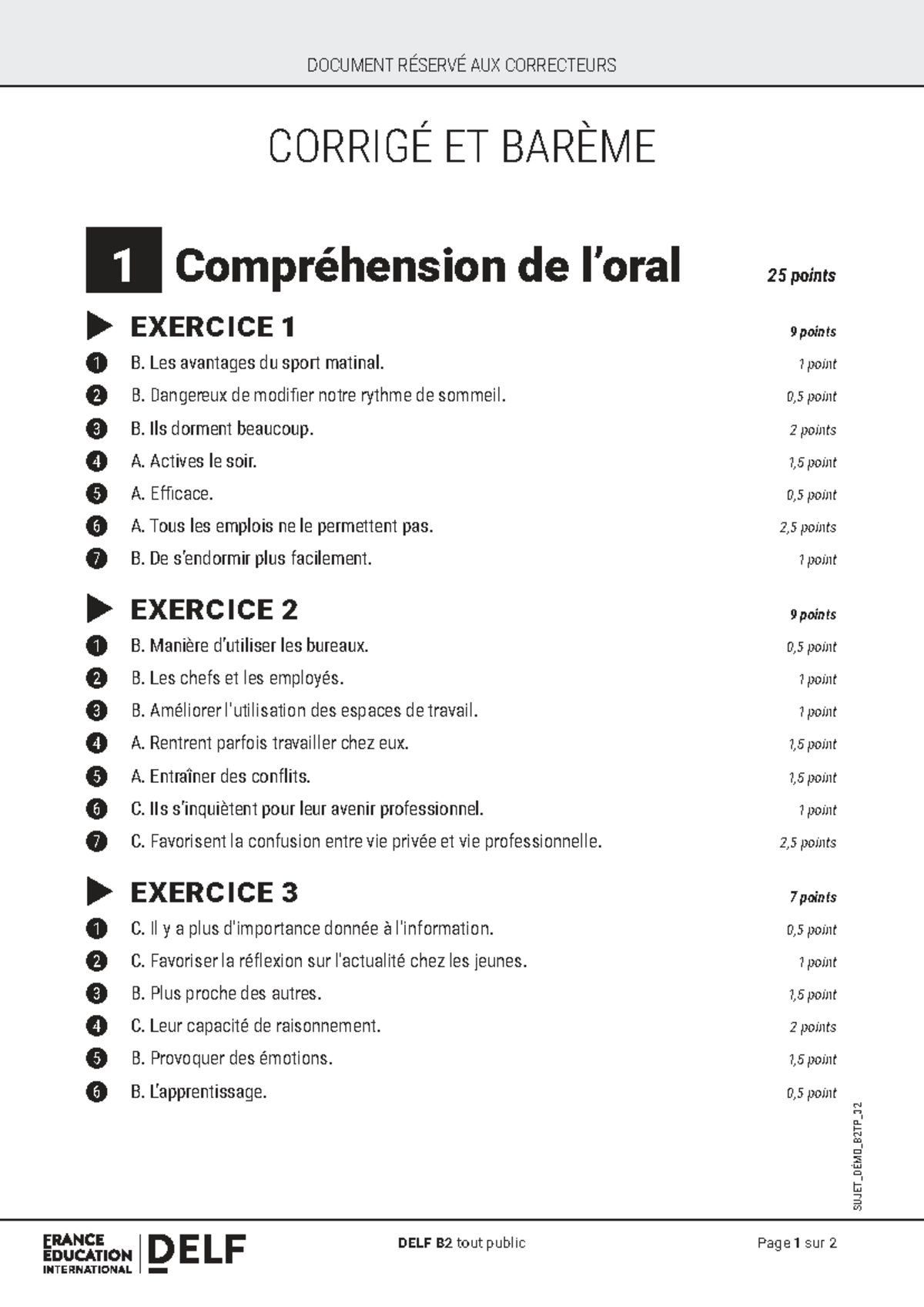 DELF B2 TP Corrigé et Barème - Exercice 1 à 3 - Studocu