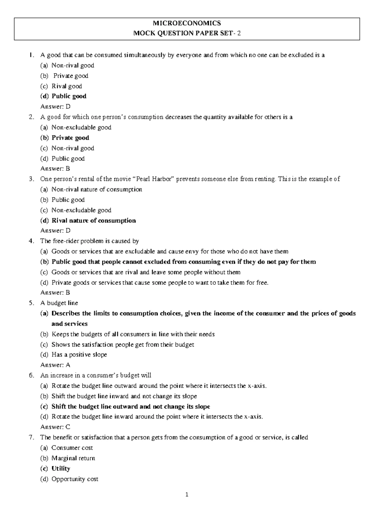 Microeconomics I Module Final - WOLLO UNIVERSITY COLLEGE OF BUSINESS ...