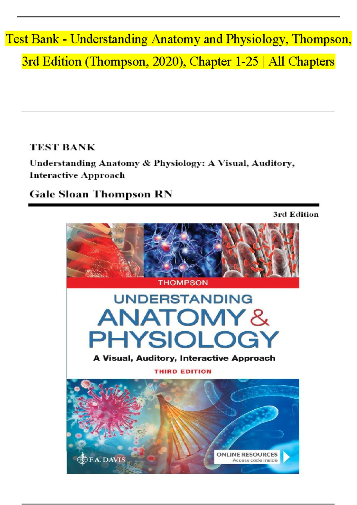 Test Bank for Understanding Anatomy & Physiology, Thompson 3rd Ed, Ch 1 ...