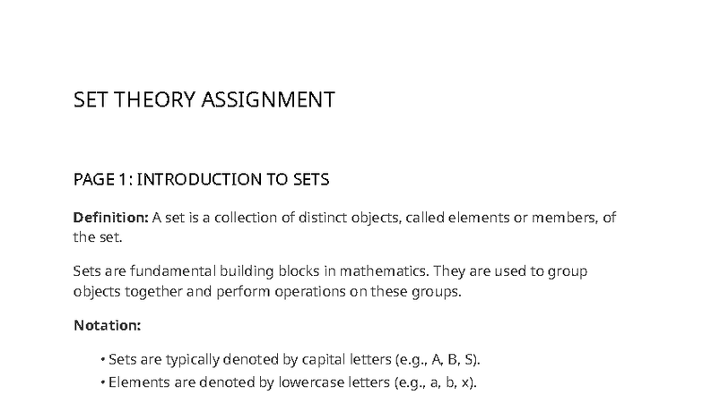 Set Theory Assignment: Introduction to Sets and Operations - Studocu