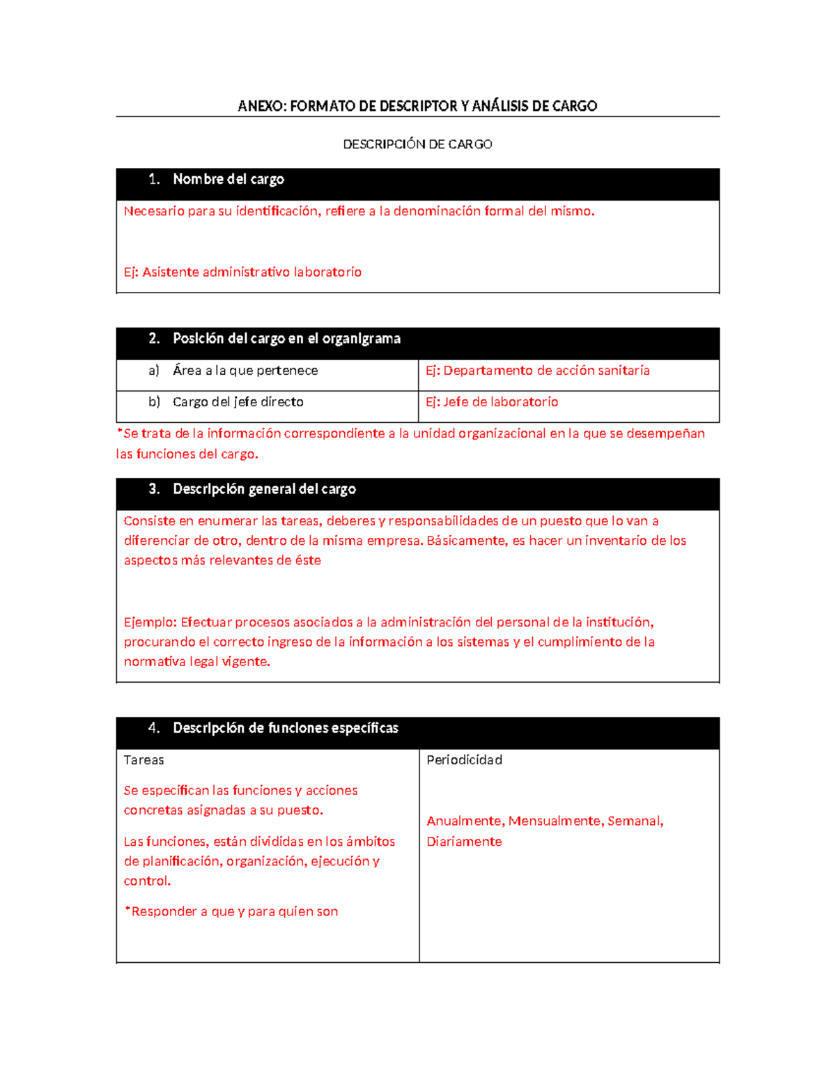 Descripción y Análisis de Cargo: Modelo y Ejemplo Práctico - Studocu
