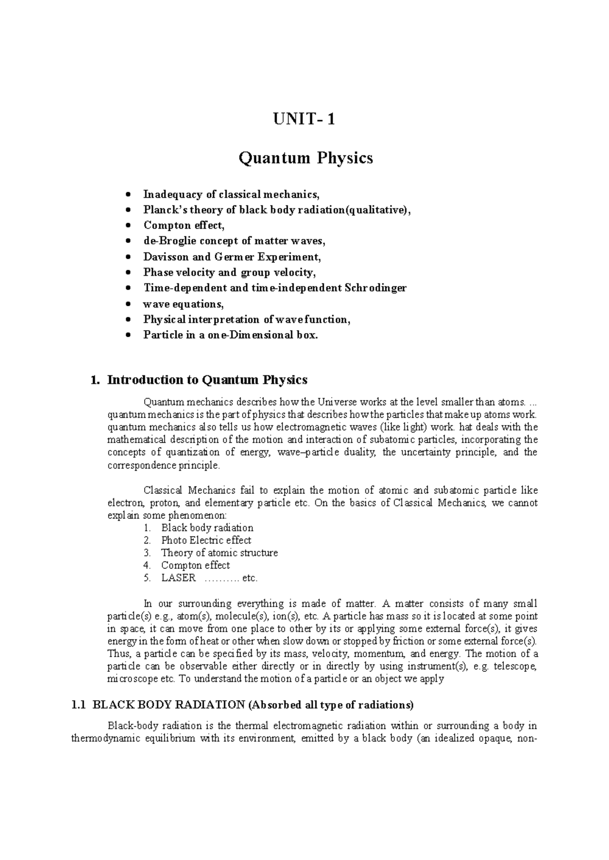 Unit 1: Quantum Mechanics - Key Concepts and Phenomena - Studocu