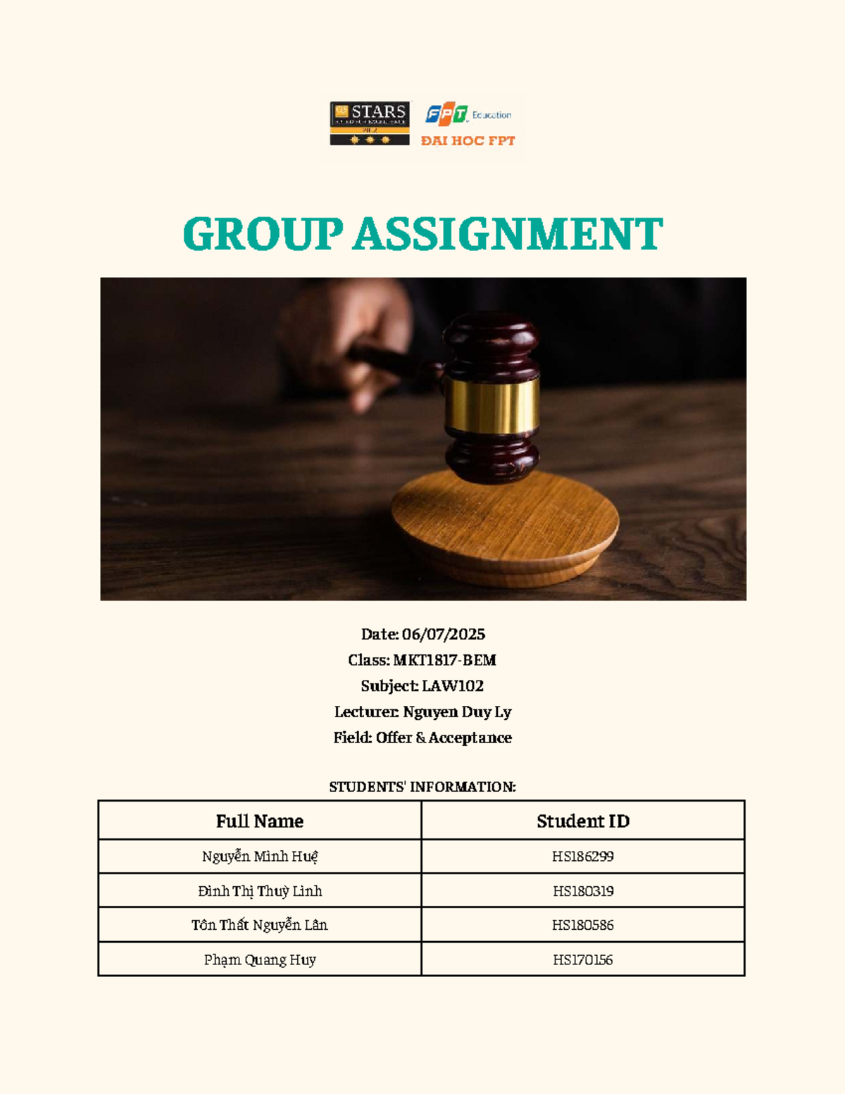 LAW102 Group Assignment: Offer and Acceptance Analysis - Studocu
