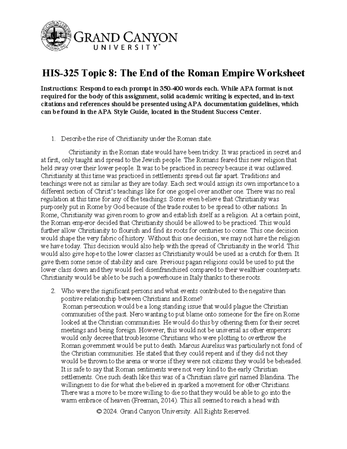 HIS-325 T8 Worksheet: The Rise of Christianity & Its Impact in Rome ...
