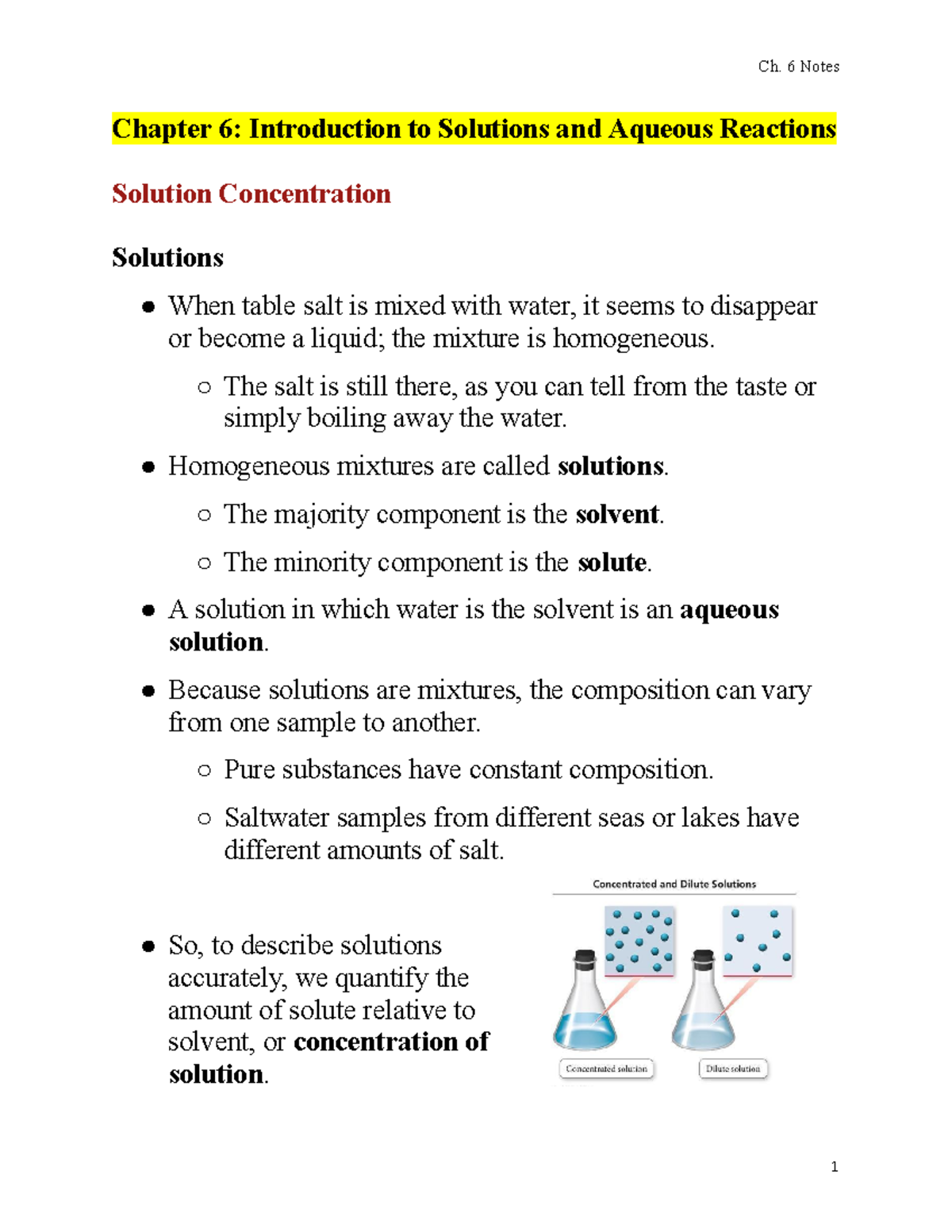 Spring 23 CHM 101 Lecture Notes: Intro to Solutions & Aqueous Rxns ...