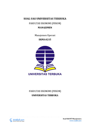 BJT Tugas 2 EKMA4215 Manajemen Operasi - BUKU JAWABAN TUGAS MATA KULIAH TUGAS 2 Nama Mahasiswa ...