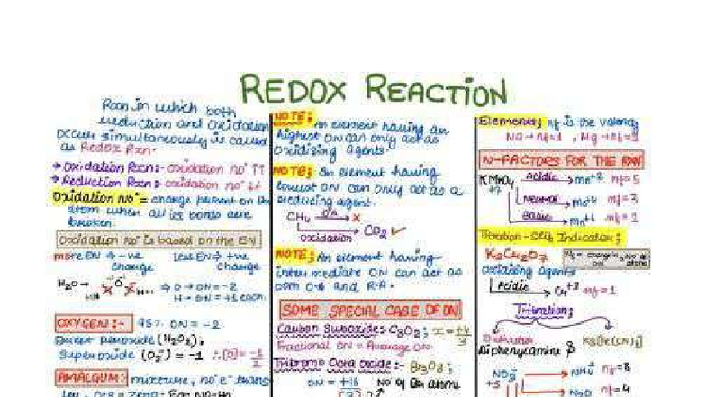 REDOX REACTIONS NOTES - DCCUM 2025 - Studocu