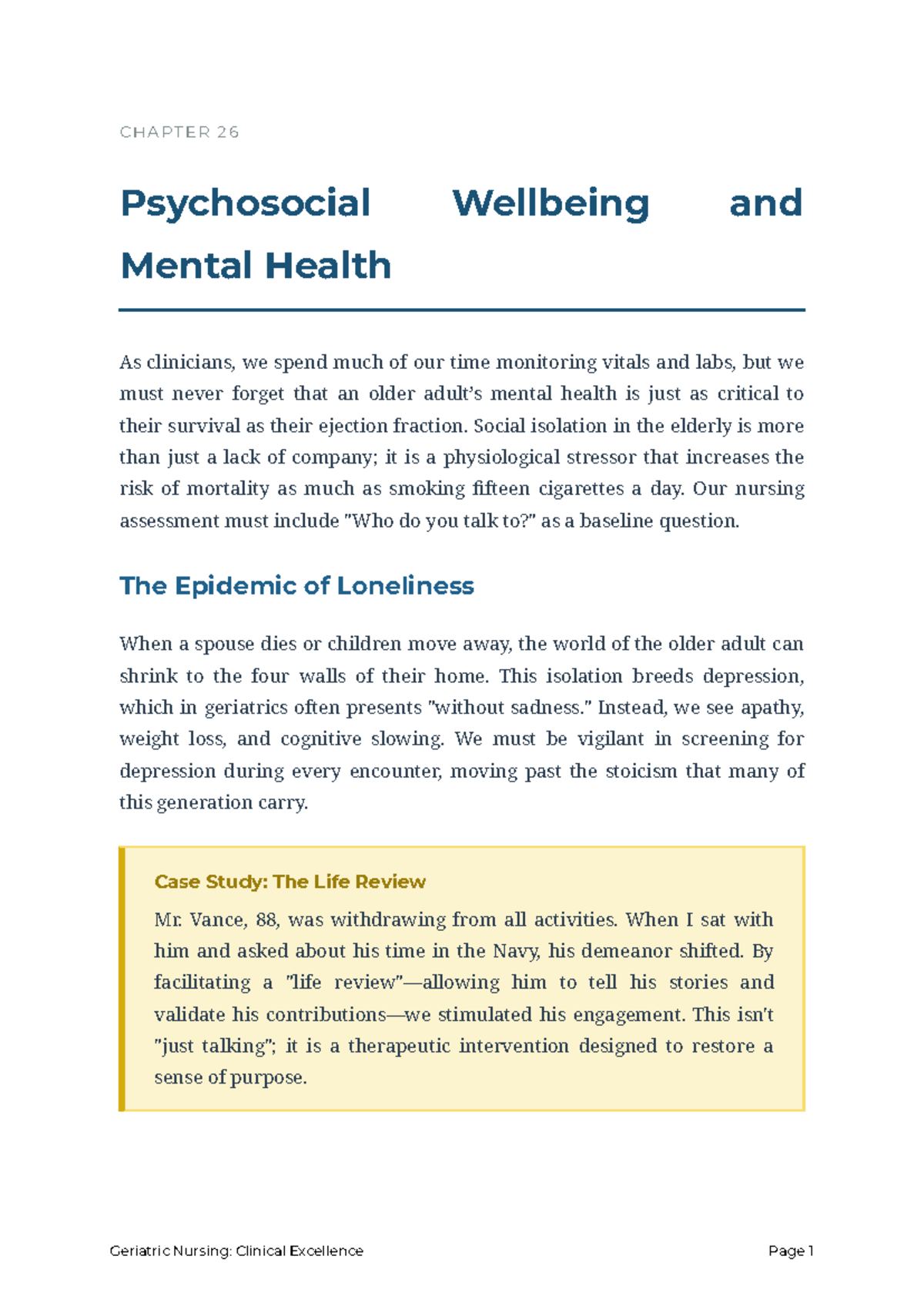 C H A P T E R 2 6: Psychosocial Wellbeing & Mental Health in Geriatrics ...