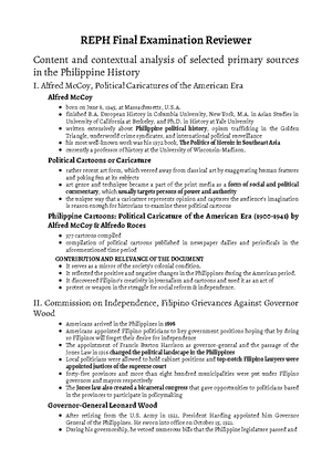 REV. RPH 2 - Reviewer - READING IN PHILIPPINE HISTORY NOCOS, AIRISH MAE ...