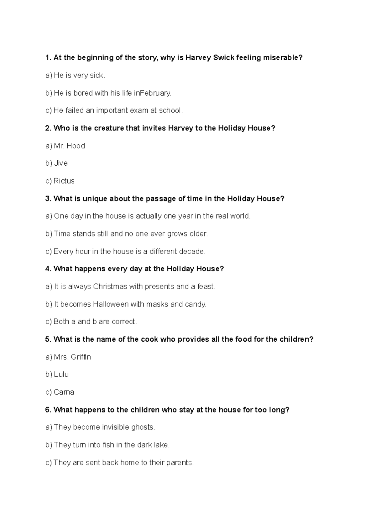 ENG 101 - "The Thief of Always" Reading Comprehension Test - Studocu
