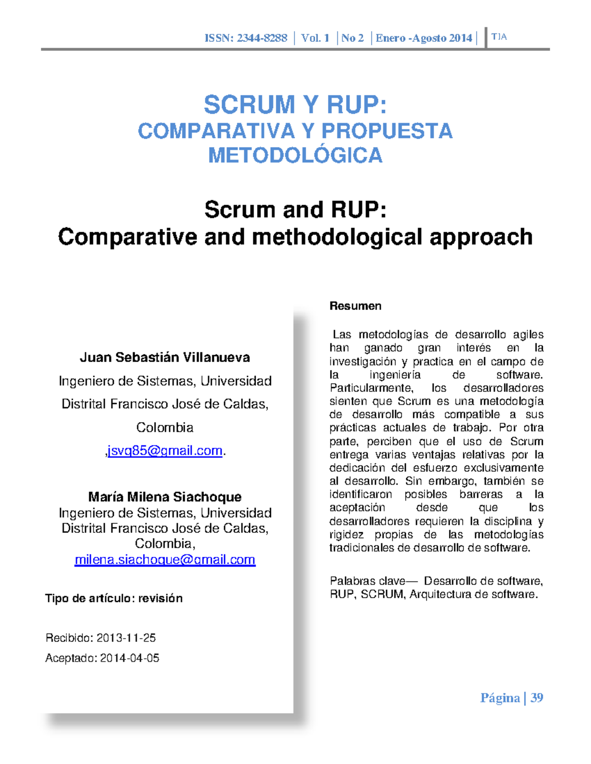 Comparativa entre SCRUM y RUP: Propuesta Metodológica Híbrida - Studocu