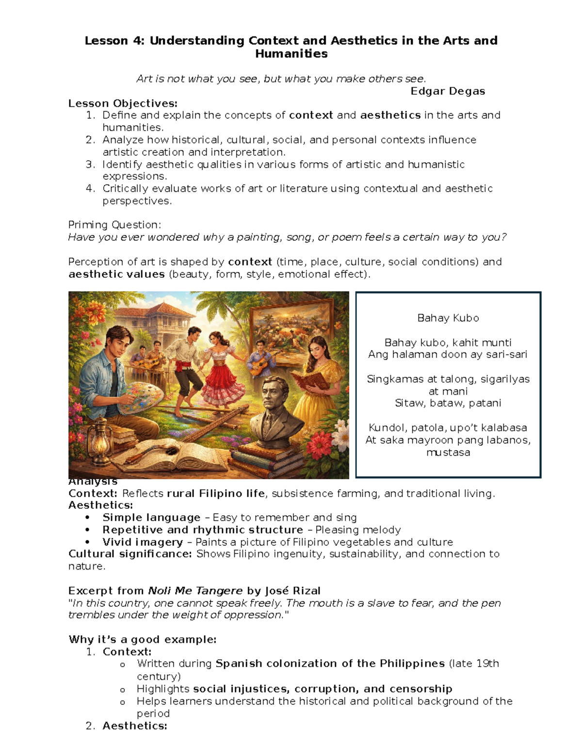 Lesson 4: Context & Aesthetics in Arts & Humanities Analysis - Studocu