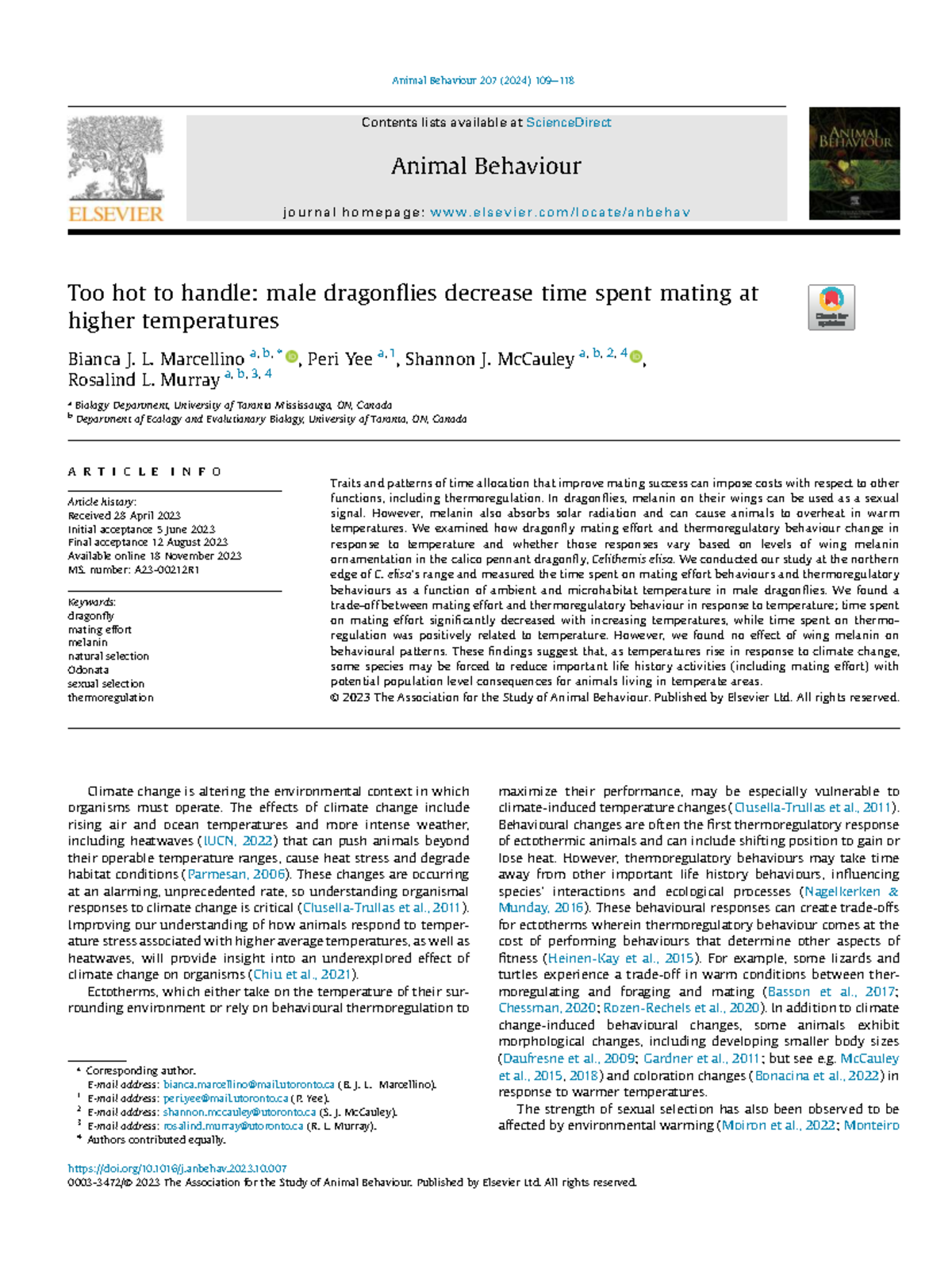Mating Effort and Thermoregulation in Male Dragonflies (BIO 207) - Studocu