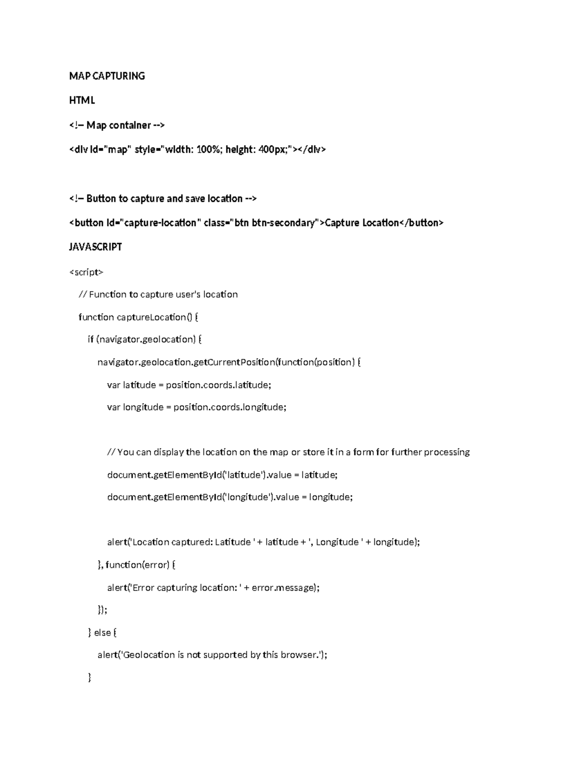 MAP Capturing for System Development: HTML & JS Implementation - Studocu