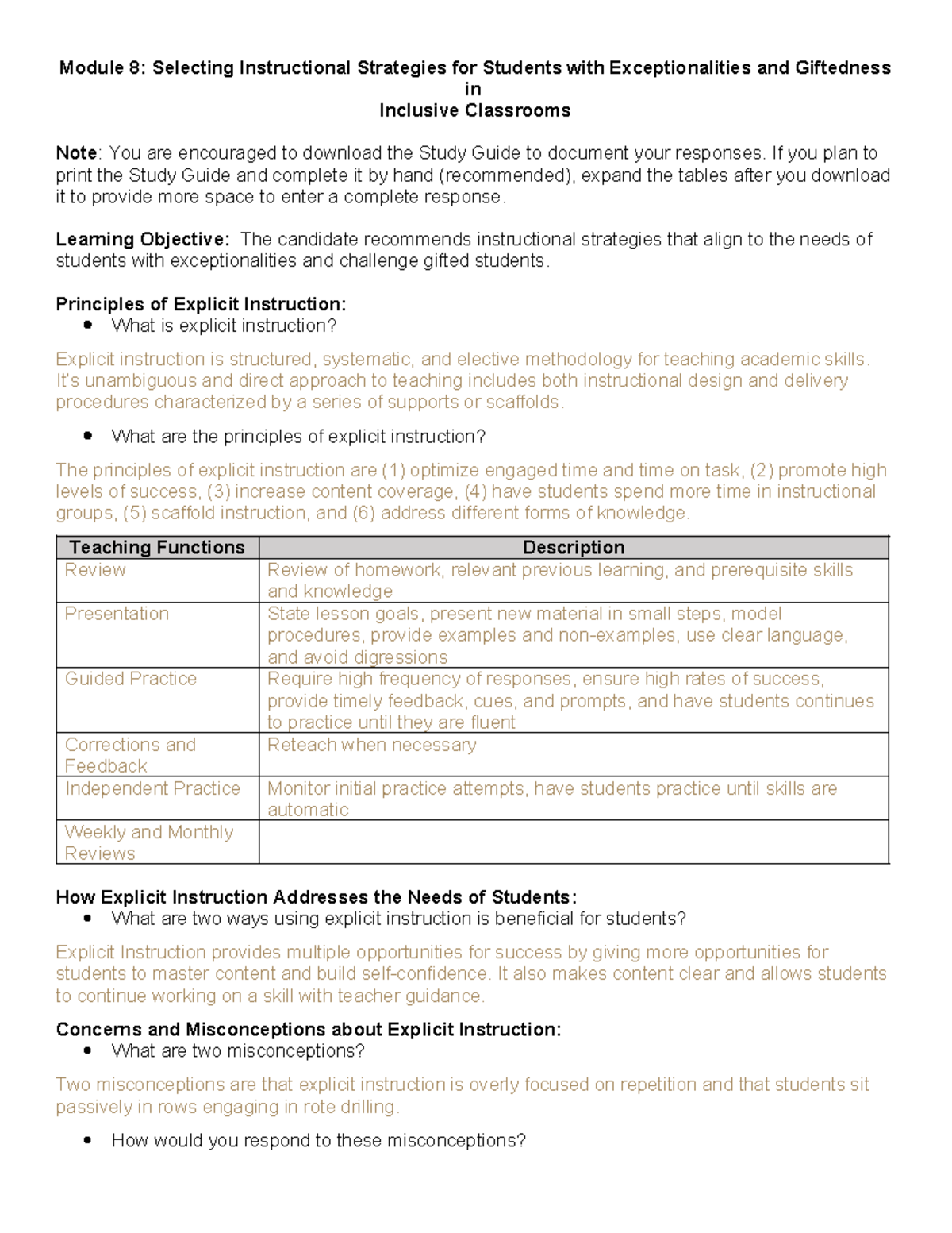 D096 Mod 8 Study Guide - Unit 4: Effective Strategies for Inclusive ...