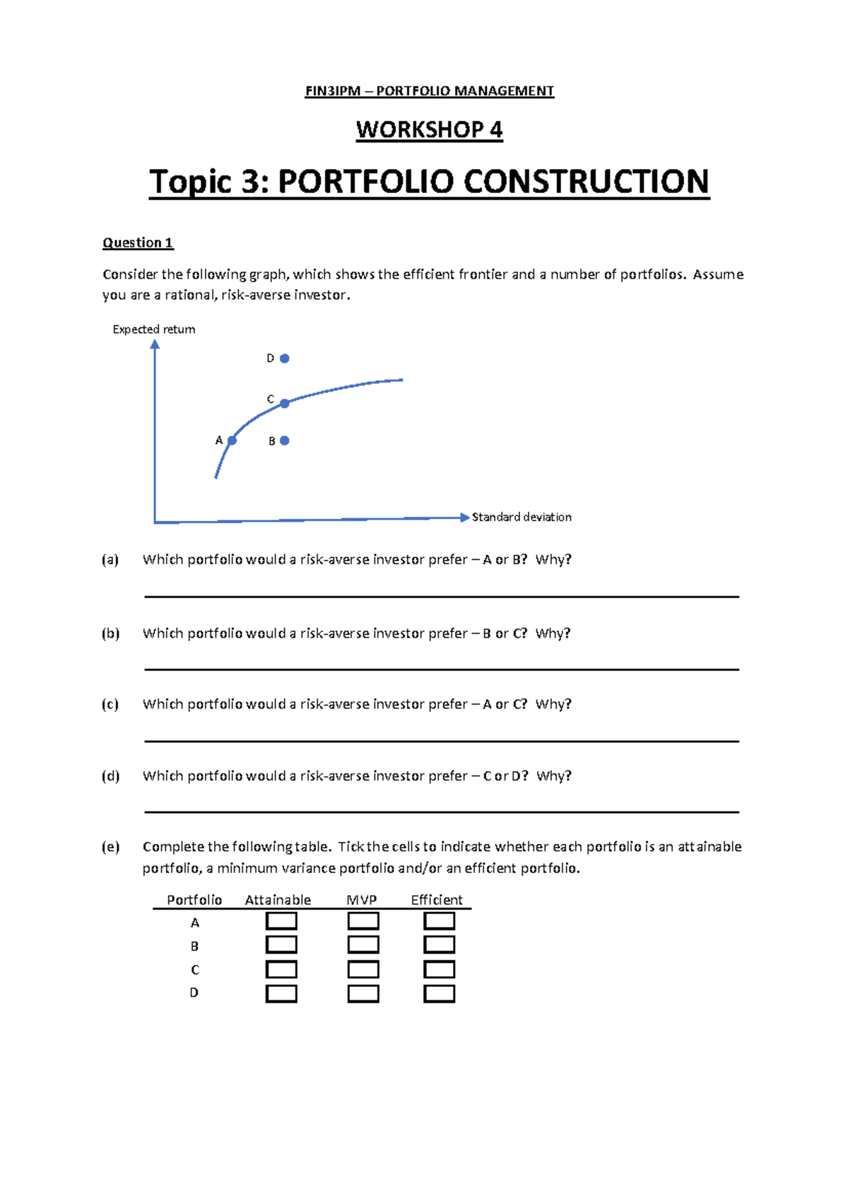 FIN3IPM Week 4 Workshop Questions: Portfolio Construction Insights ...