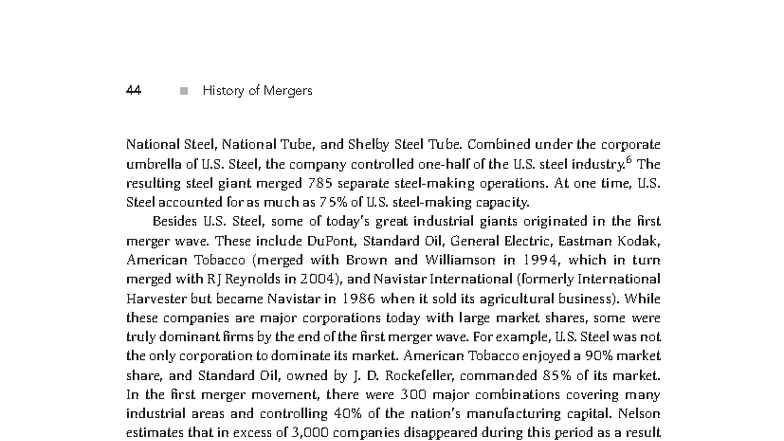 History of Mergers: U.S. Steel and the First Merger Wave - Studocu