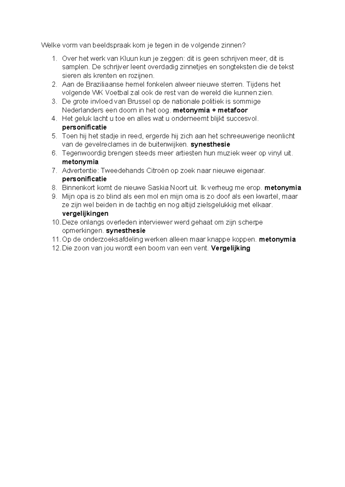 Oefening Beeldspraak en Stijlfiguren: Analyse en Antwoorden - Studeersnel