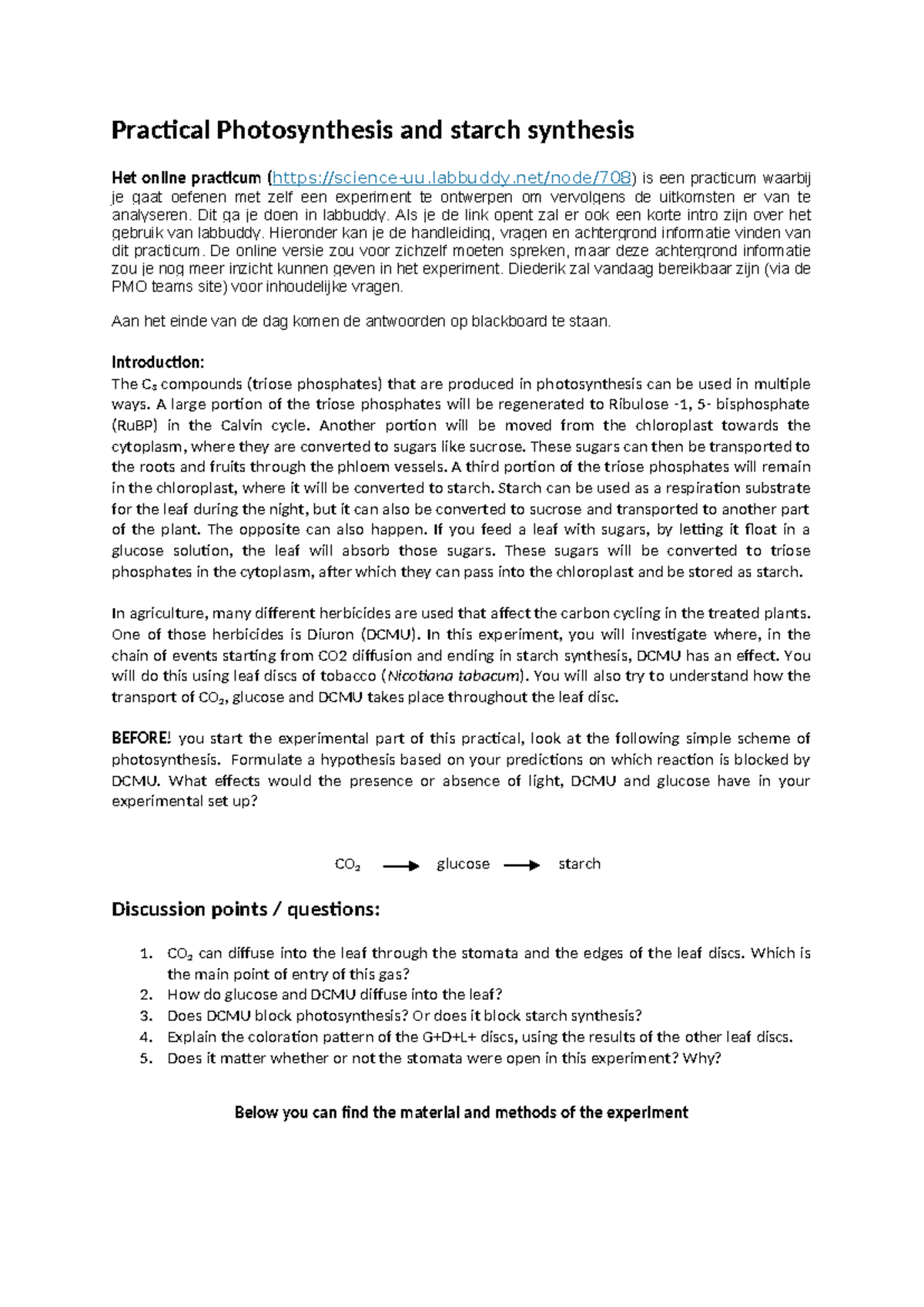 Practical DCMU Experiment: Photosynthesis & Starch Synthesis Manual ...