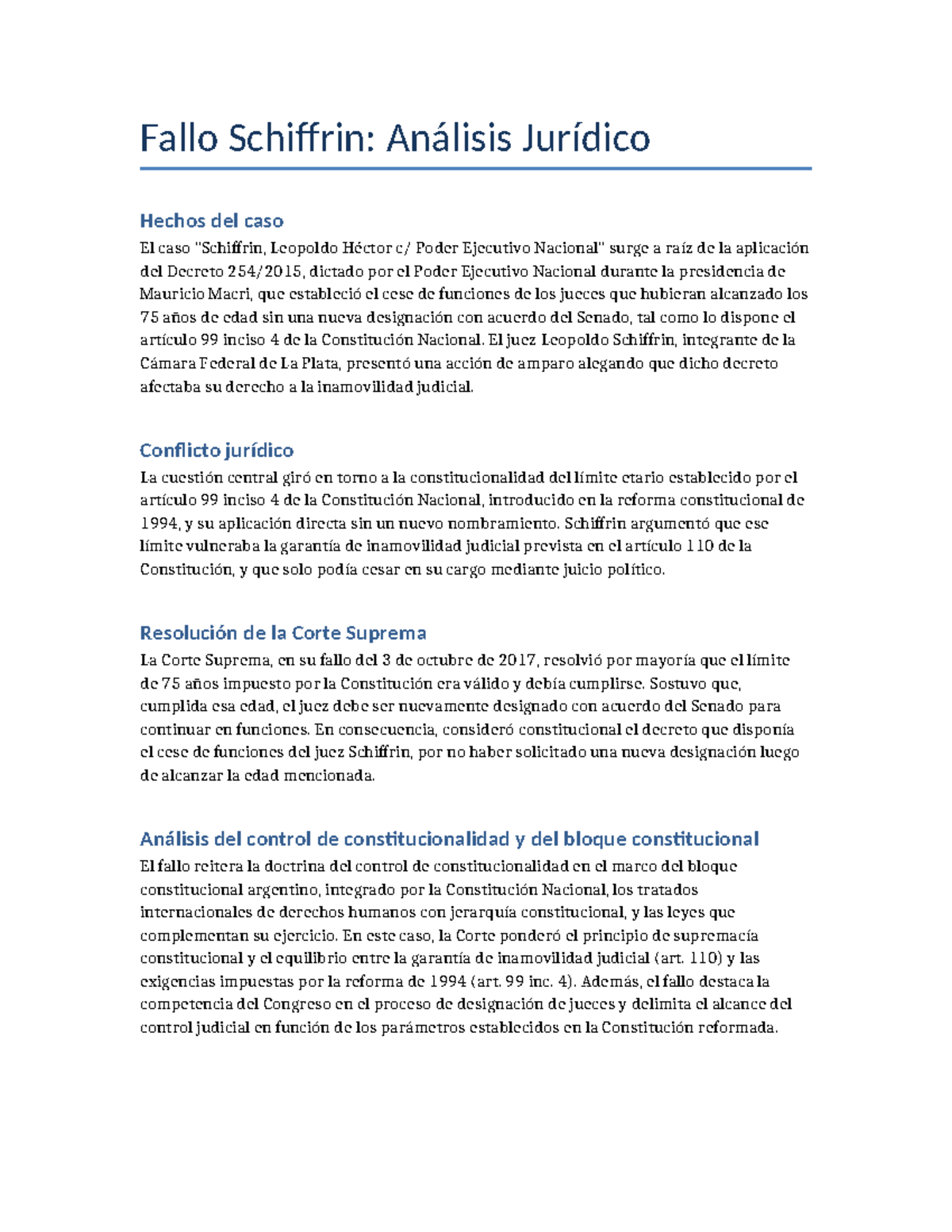 Fallo Schiffrin: Análisis Jurídico del Caso Leopoldo Héctor - Studocu