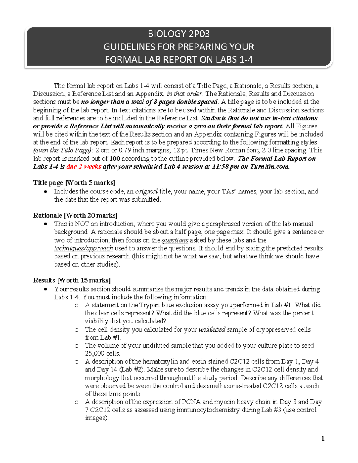 Guidelines for Formal Lab Reports: Labs 1-4 2P03 - Studocu