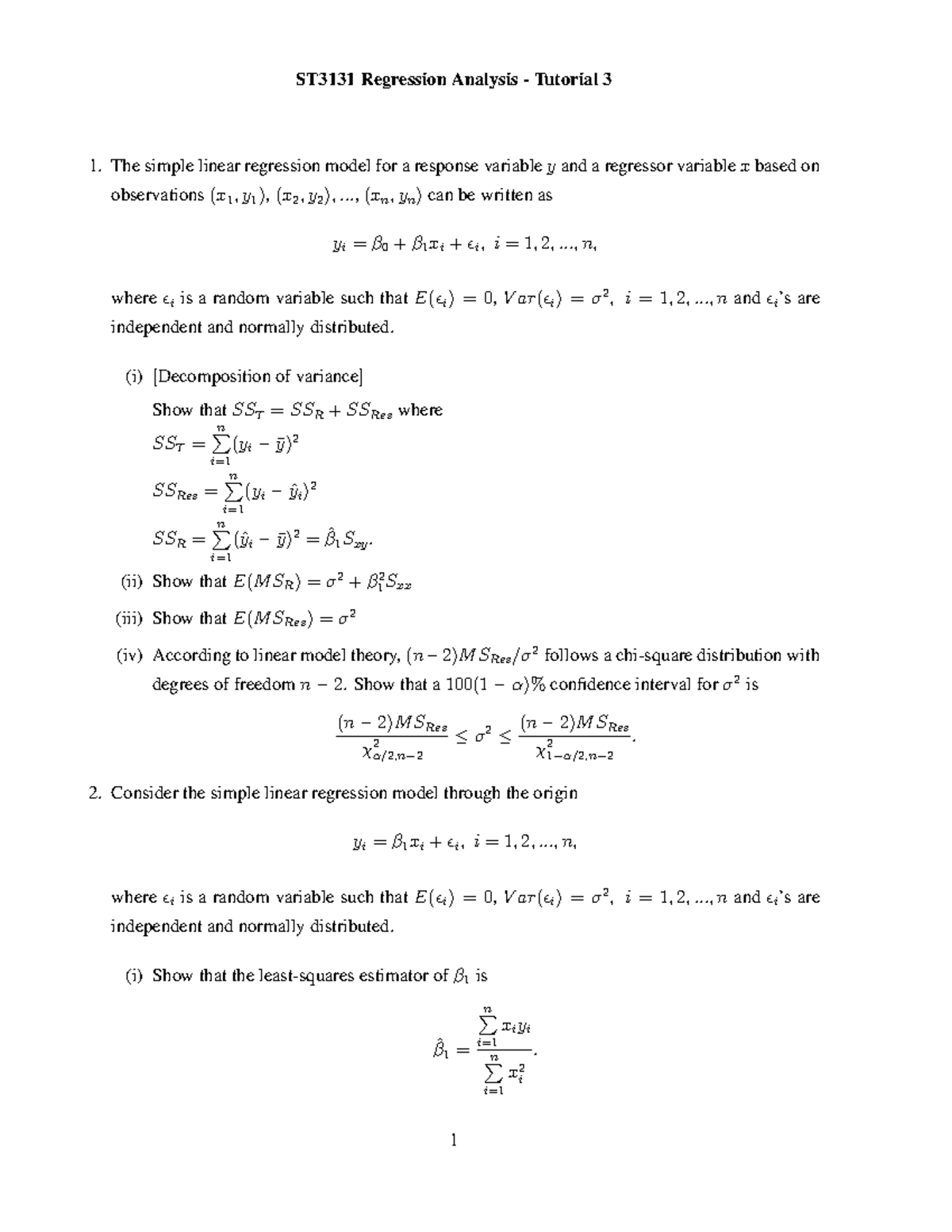 Tutorial 3 - ... - ST3131 Regression Analysis - Tutorial 3 The simple ...
