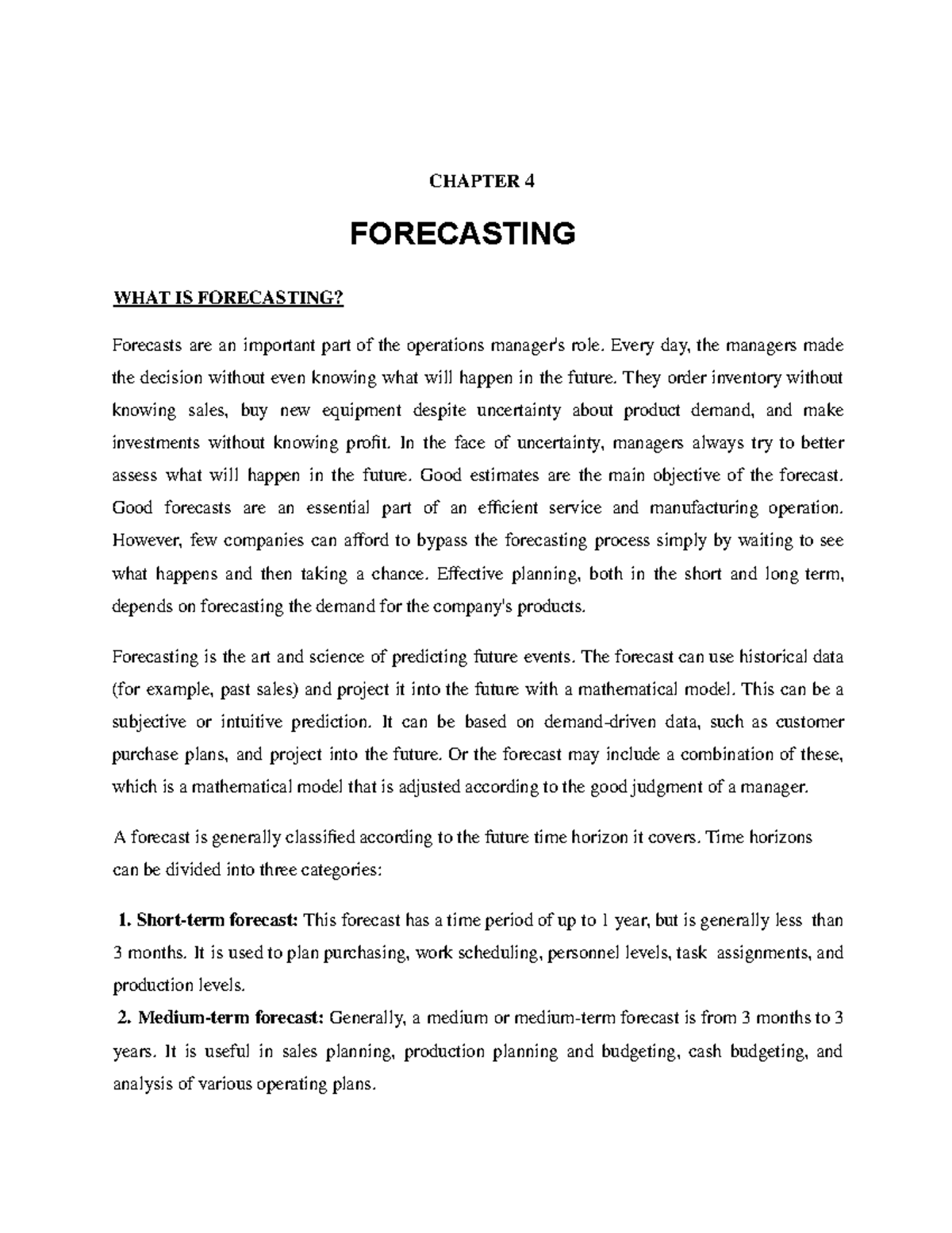 Chapter 4 - Understanding Forecasting Techniques and Importance - Studocu