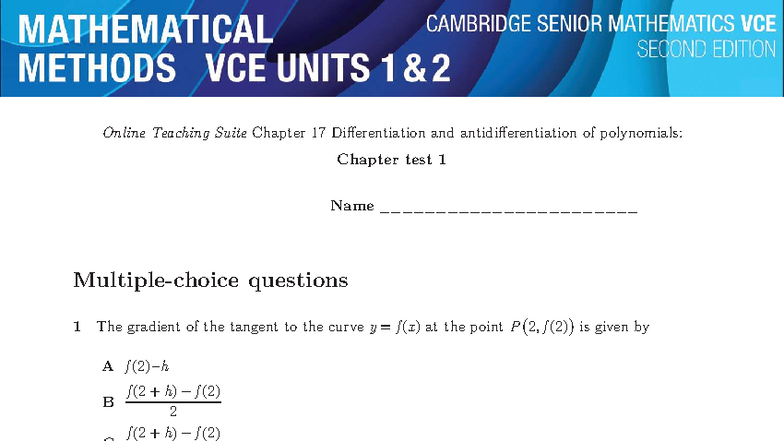 Chapter 17 Test 1: Differentiation & Antidifferentiation of Polynomials ...
