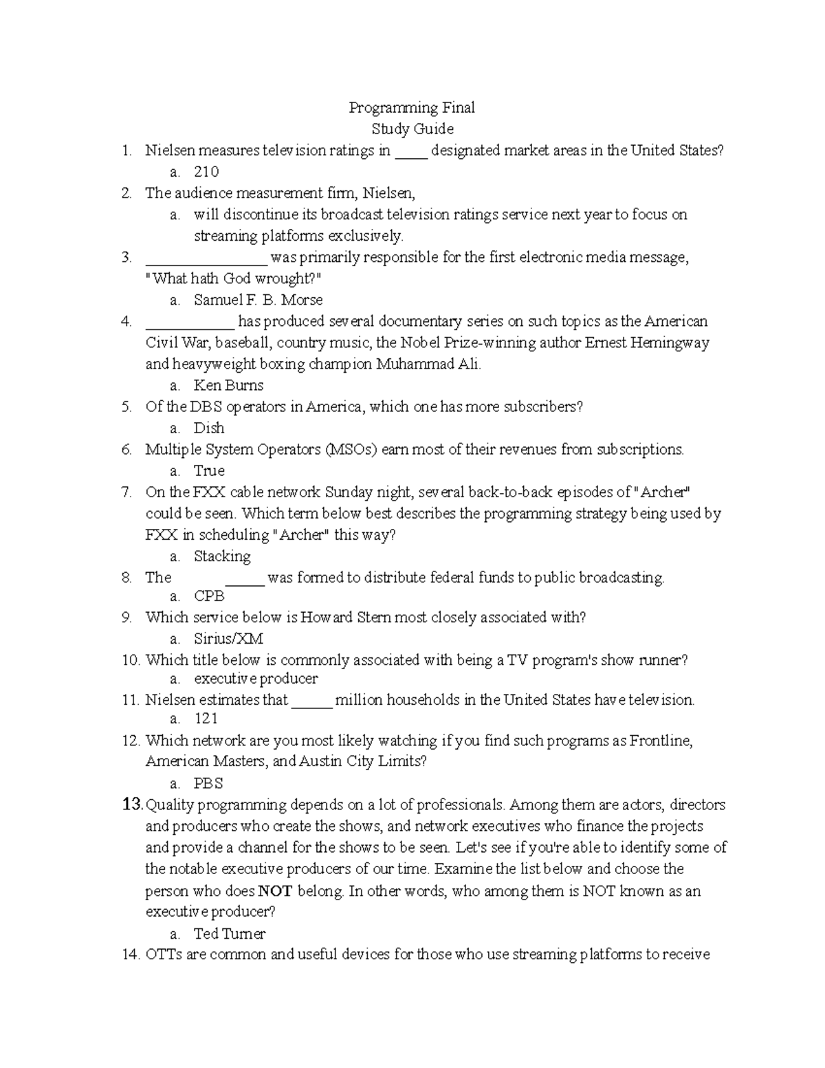 Programming Final Exam Study Guide: Key Concepts & Questions - Studocu