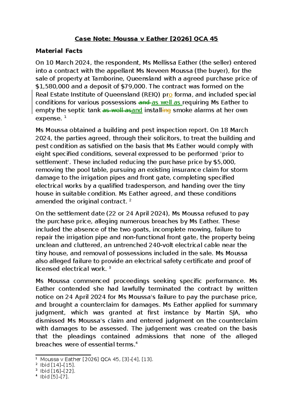 Case Note: Moussa v Eather QCA 45 - Legal Analysis and Judgment Summary ...