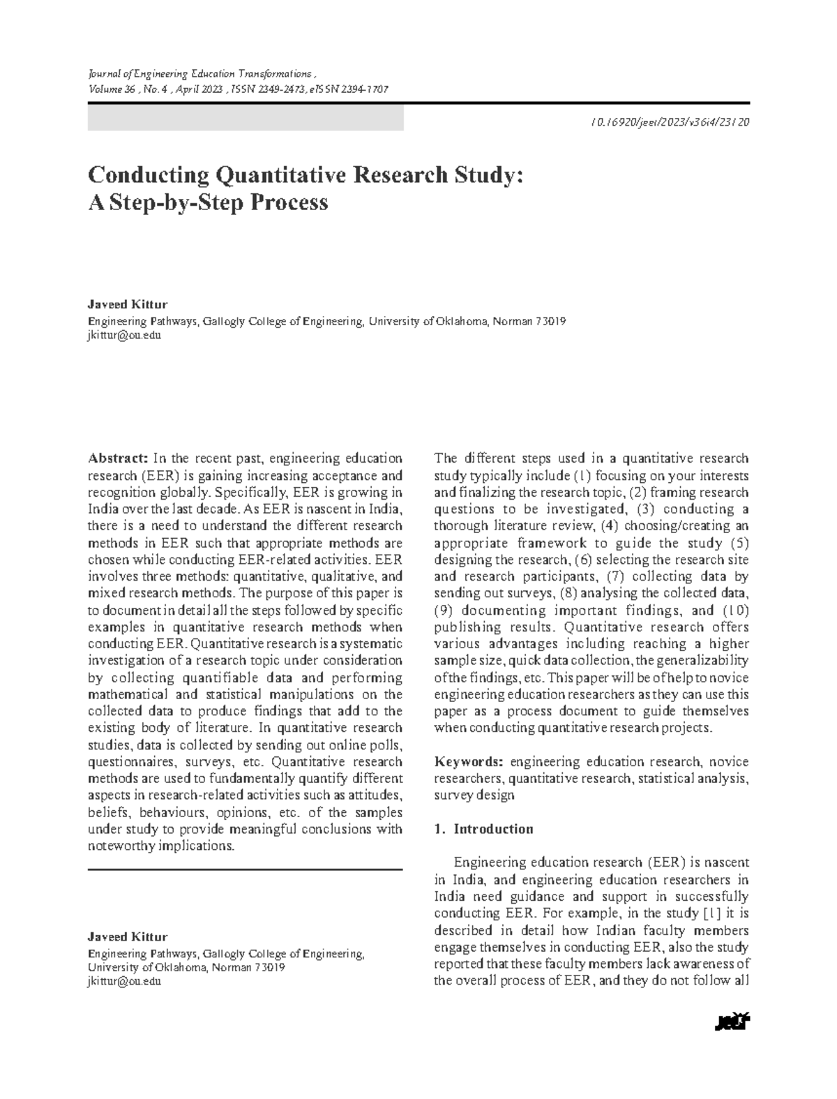 Quantitative Research Process in Engineering Education (ENG 101) - Studocu