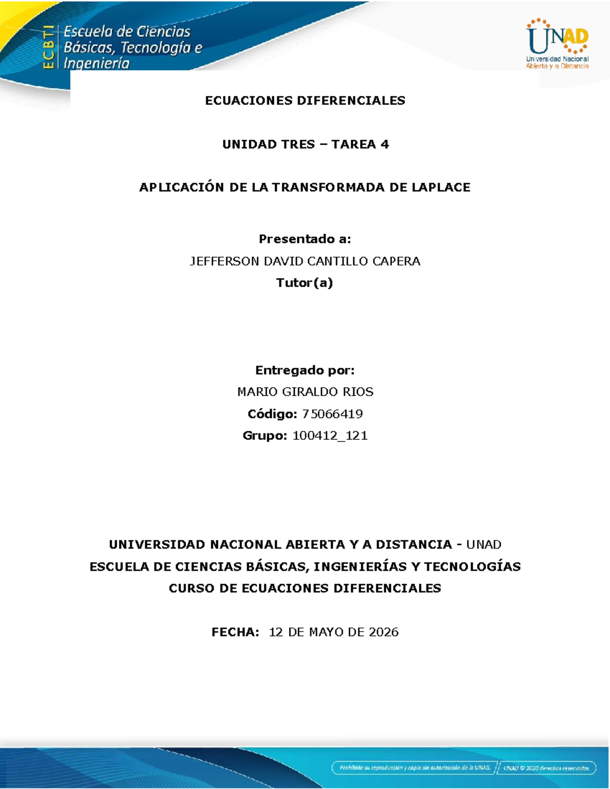 Tarea 4 - Aplicación de la Transformada de Laplace en Ecuaciones ...