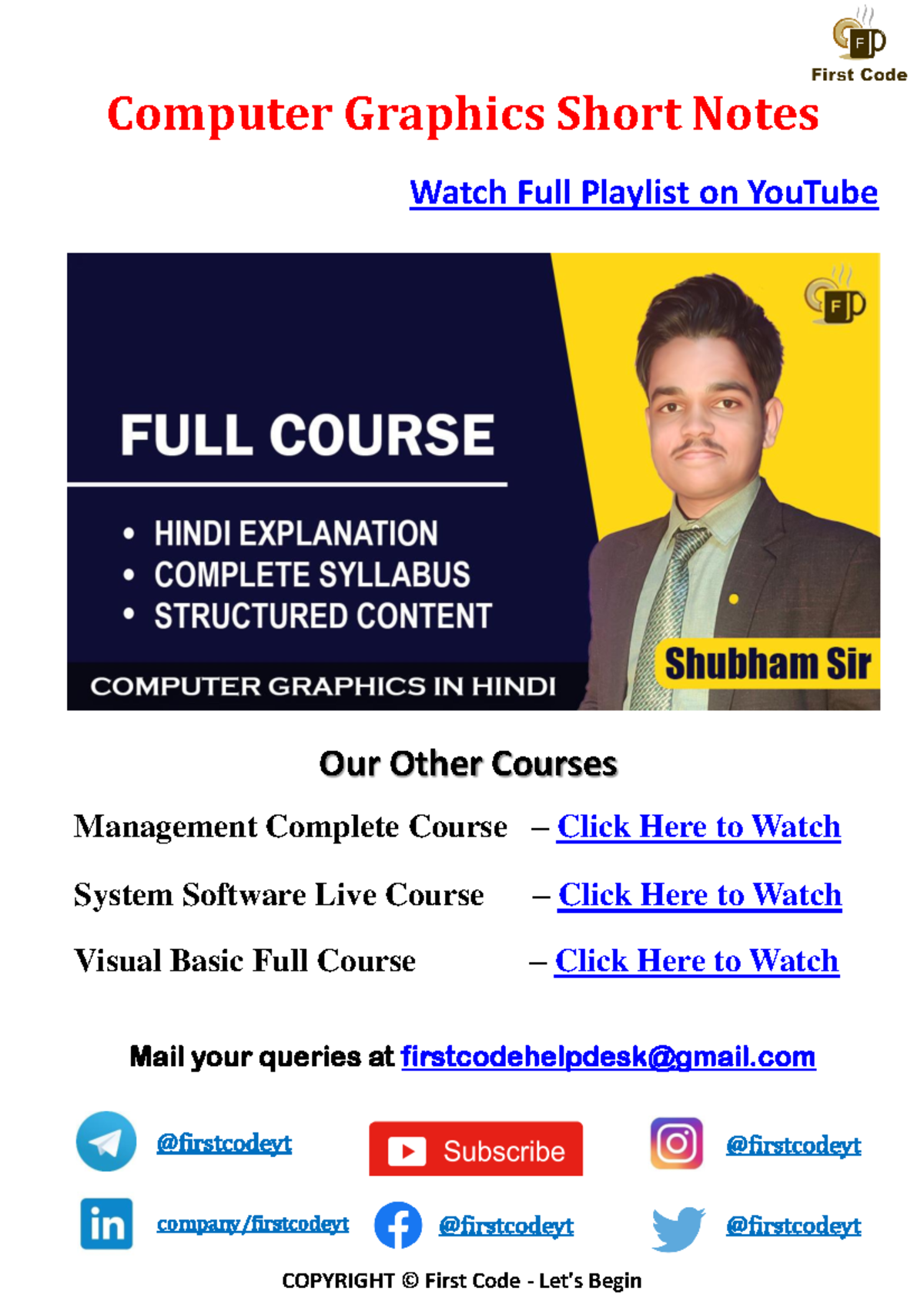 Computer Graphics Short Notes (CS101) - Introduction & Applications ...