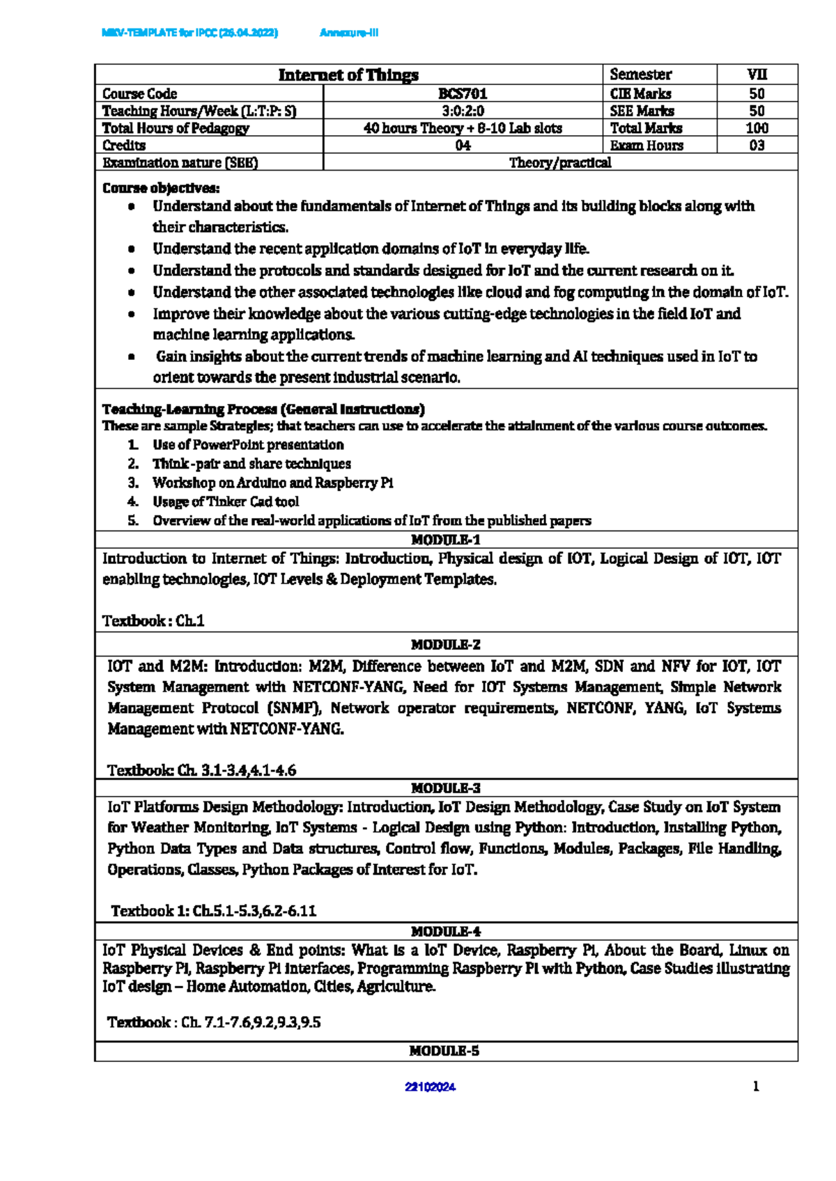 BCS701 Internet of Things Syllabus for Semester VII (2022) - Studocu