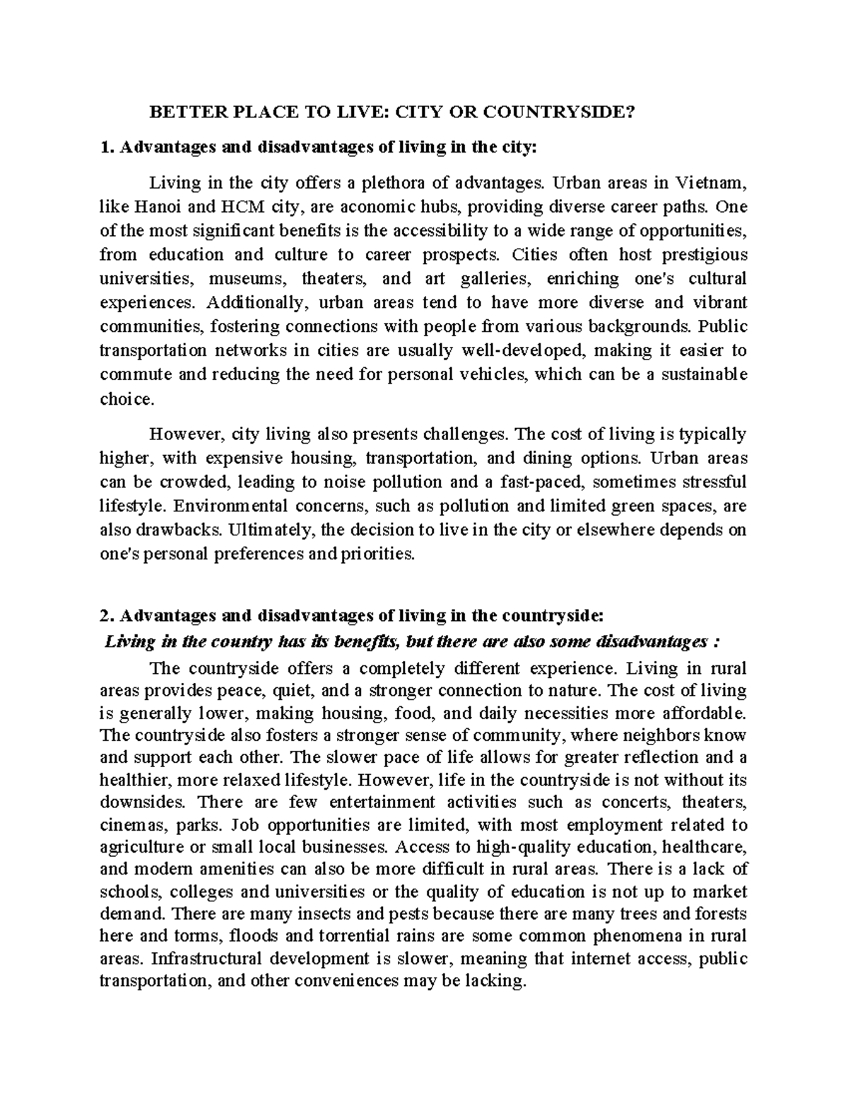 BETTER PLACE TO LIVE: CITY VS. COUNTRYSIDE ANALYSIS - Studocu