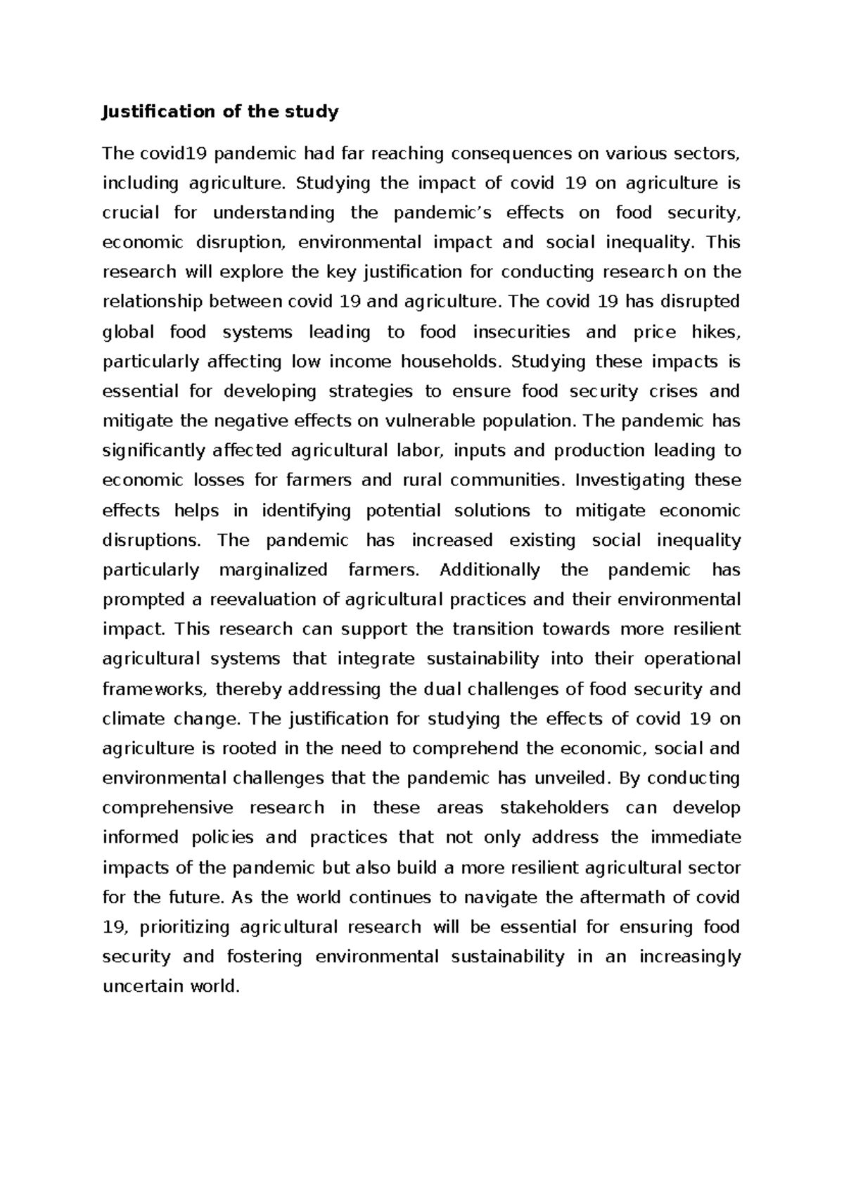 Justification for the study for covid 19 - Justification of the study ...